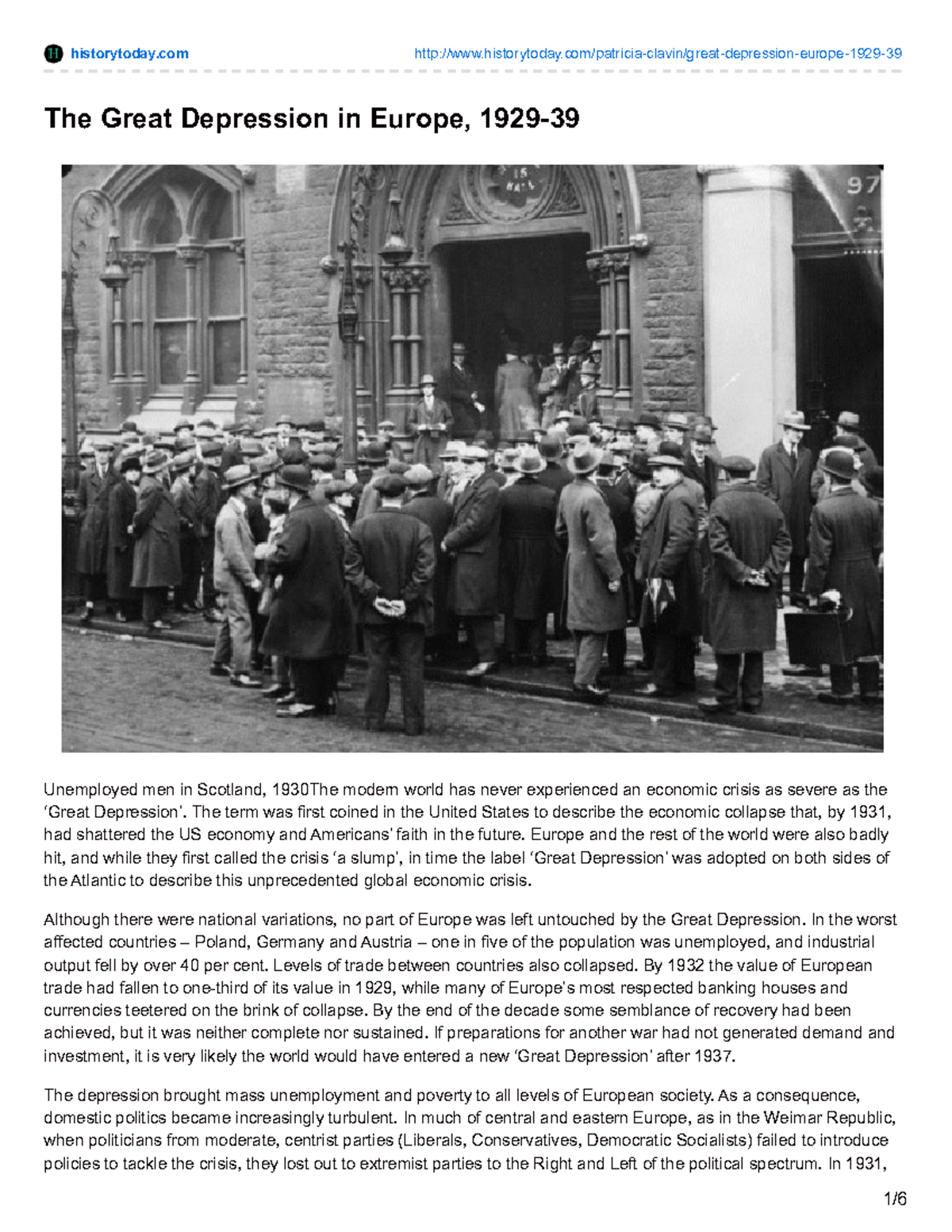 The great depression in europe - historytoday - Studocu