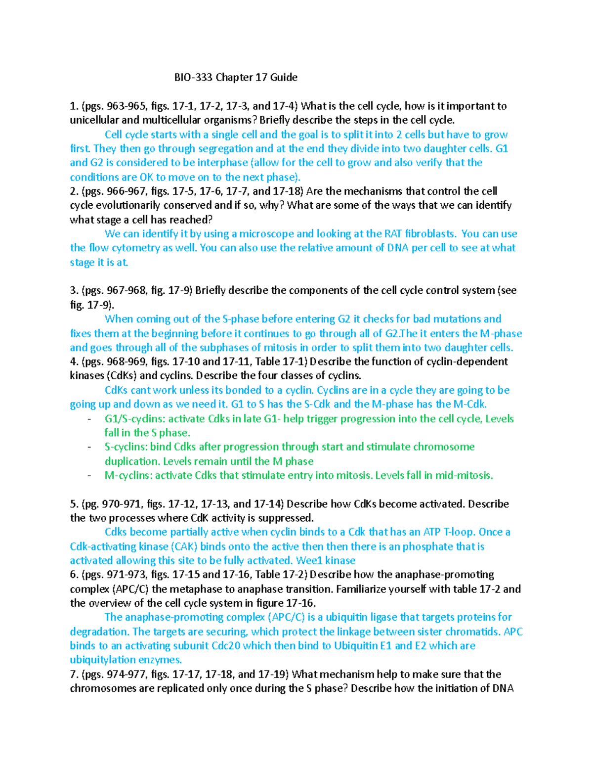 BIO-333 CH17 Guide Done - BIO-333 Chapter 17 Guide (pgs. 963-965, figs ...
