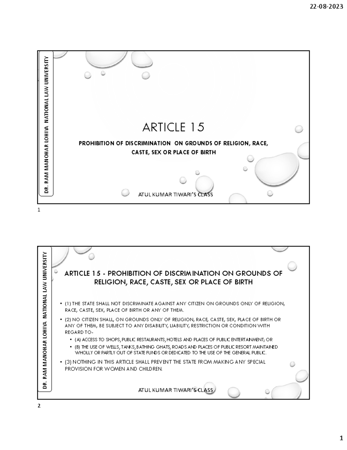 Article 15 - same - ARTICLE 15 PROHIBITION OF DISCRIMINATION ON GROUNDS ...