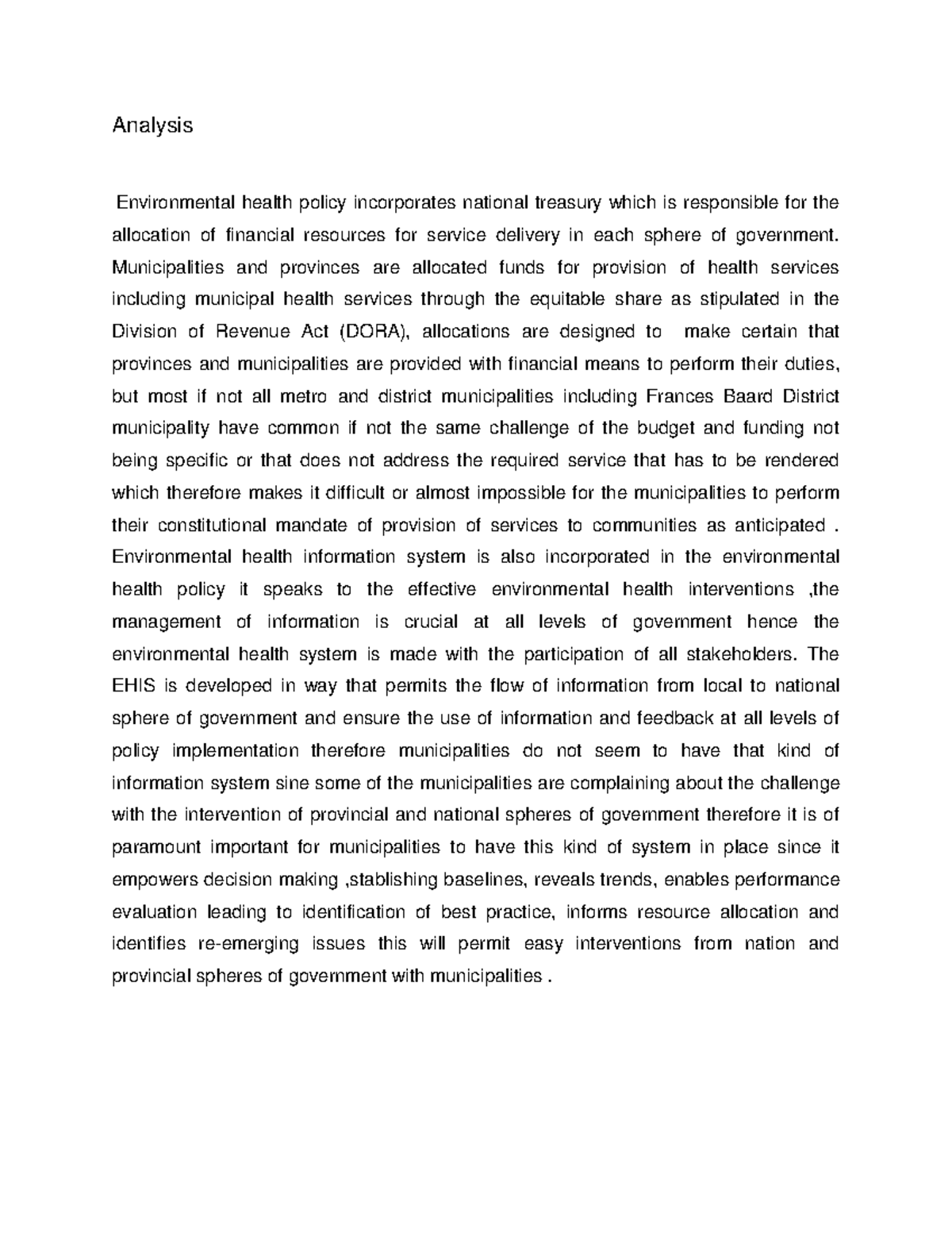 Analysis - Environmental health policy - Analysis Environmental health ...