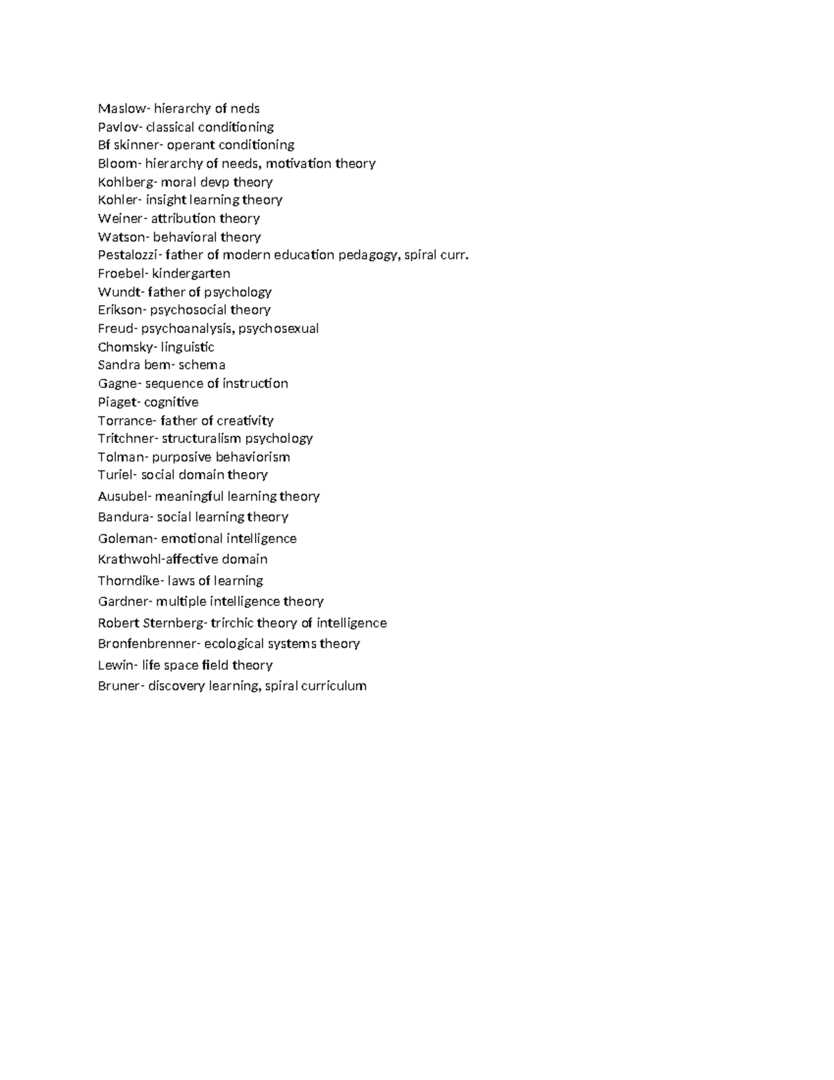 Maslow - Froebel- kindergarten Wundt- father of psychology Erikson ...