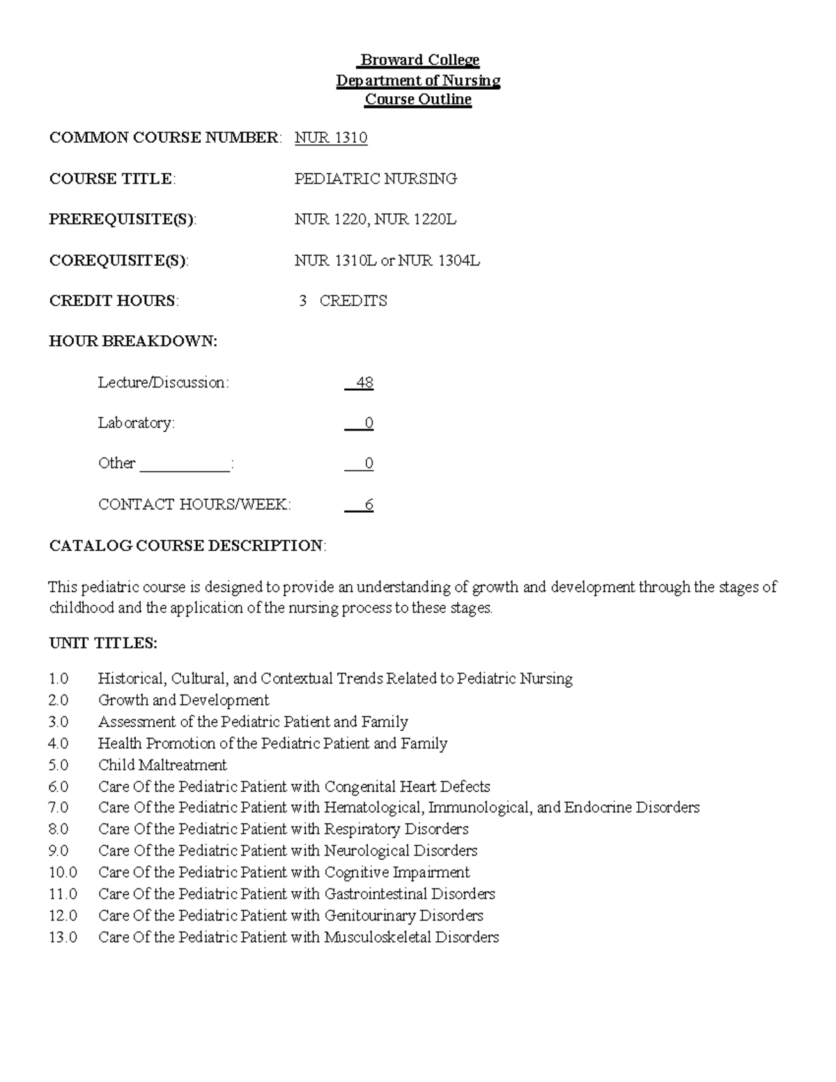 Course Module NUR 1310 old-working - Broward College Department of ...