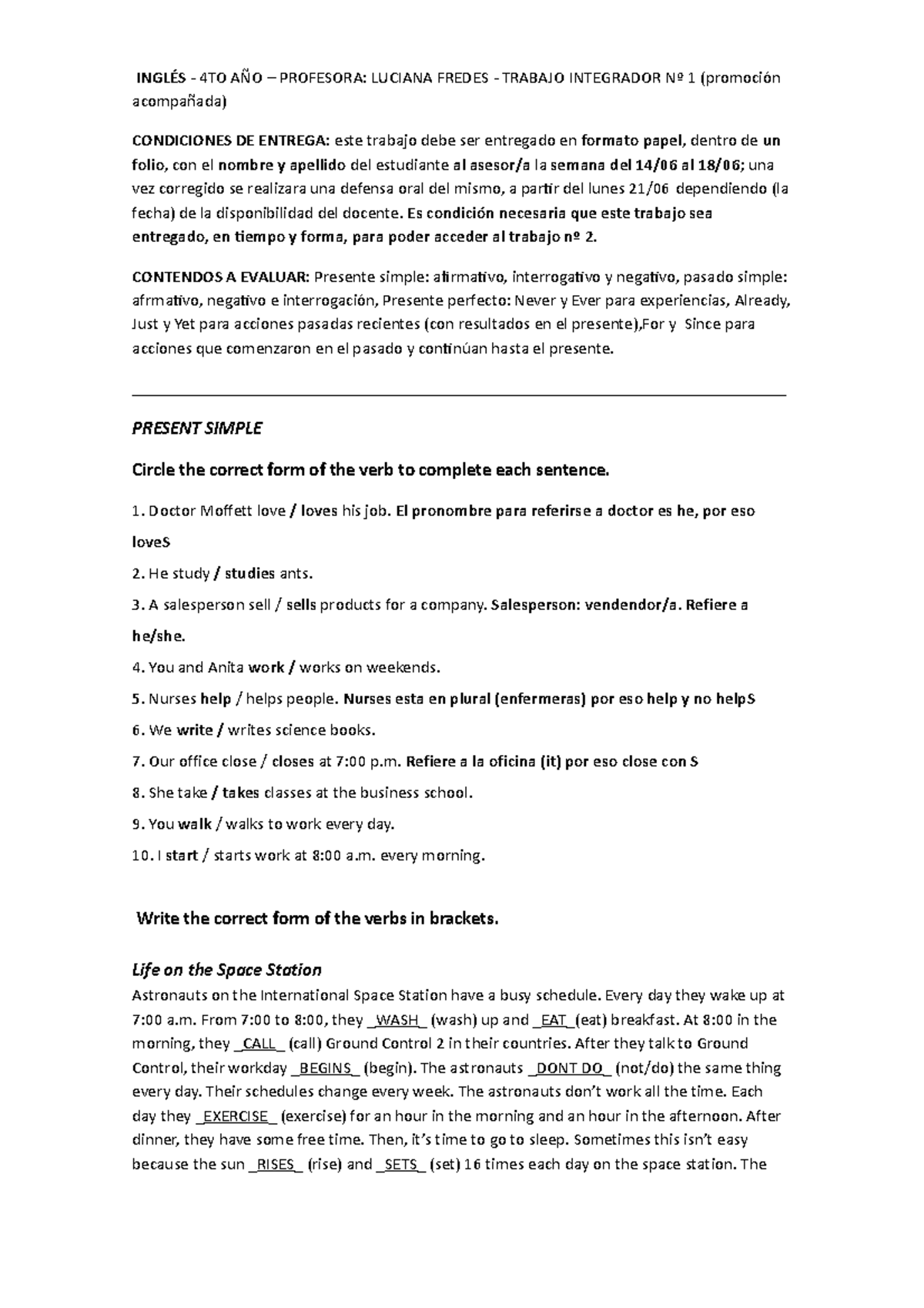 Respuestas Y Explicacion INGL S-4TO A Y B - INGLÉS - 4TO AÑO – PROFESORA: LUCIANA FREDES ...