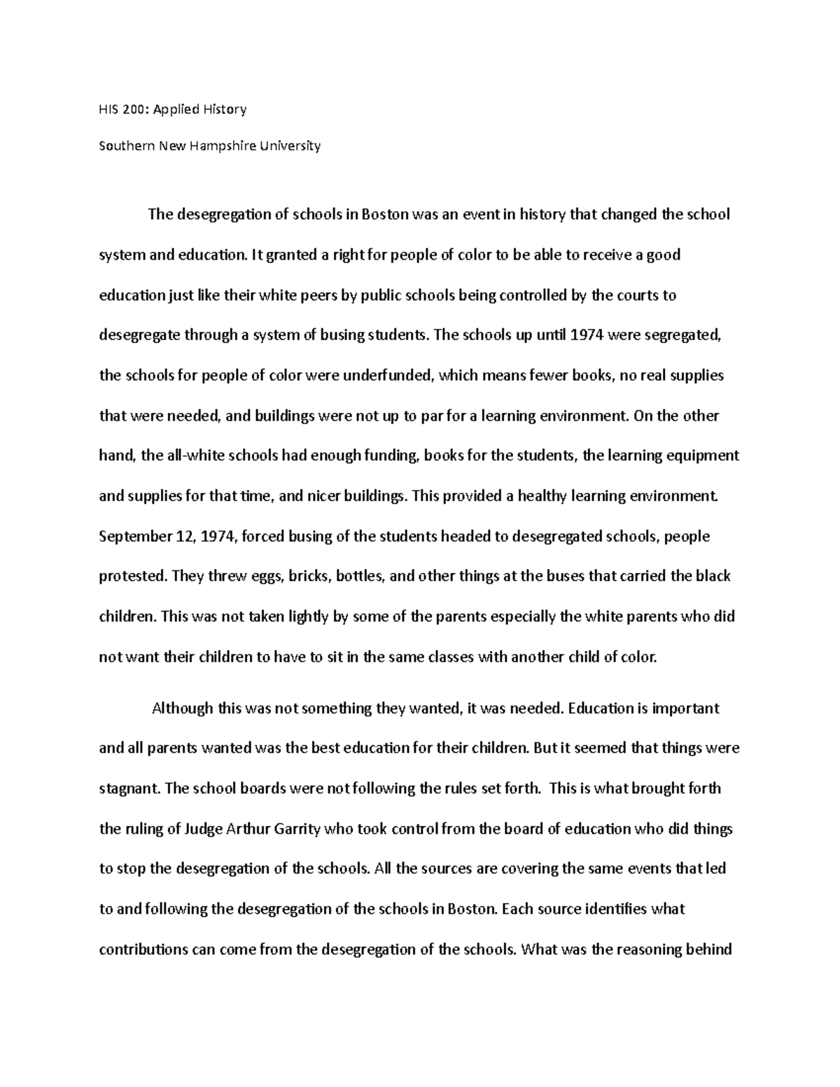 Historical Analysis Essay 8 - HIS 200: Applied History Southern New ...