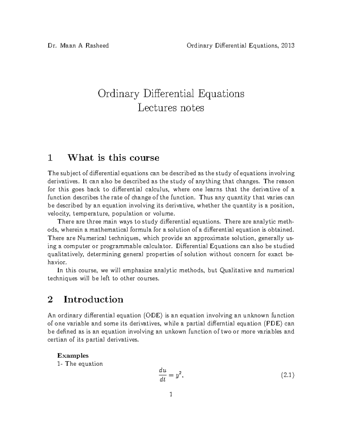 Ddiff Equations - GO ON - Ordinary Differential Equations Lectures ...