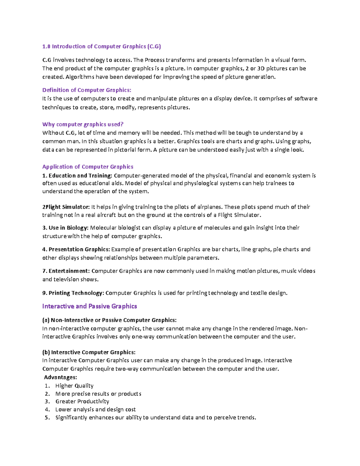 Intro TO COMP Grphics Edited - 1 Introduction of Computer Graphics (C ...