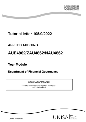 Unisa Audit Tut letter 102 - AUE4861/102/0/ ZAU4861/102/0/ NAU4861/102 ...