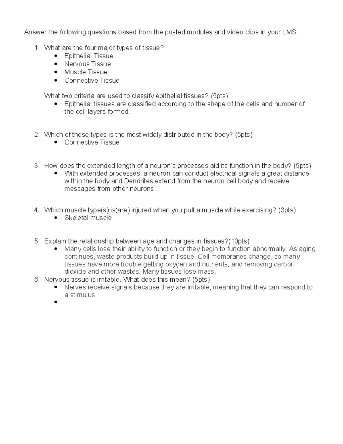 HUMAN BODY TISSUE - Answer the following questions based from the ...