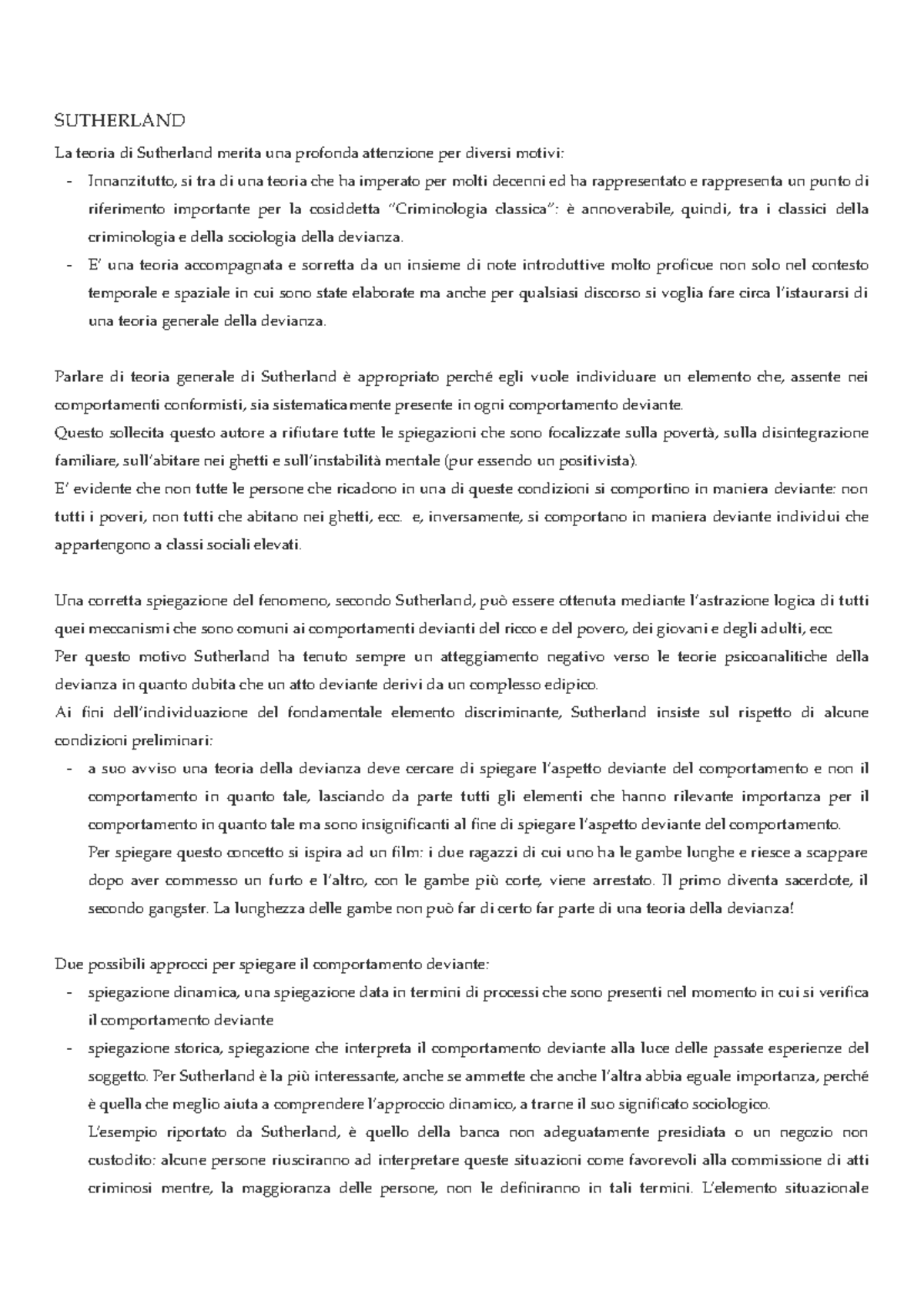 Sutherland, Cohen, Miller - Devianza - SUTHERLAND La teoria di ...