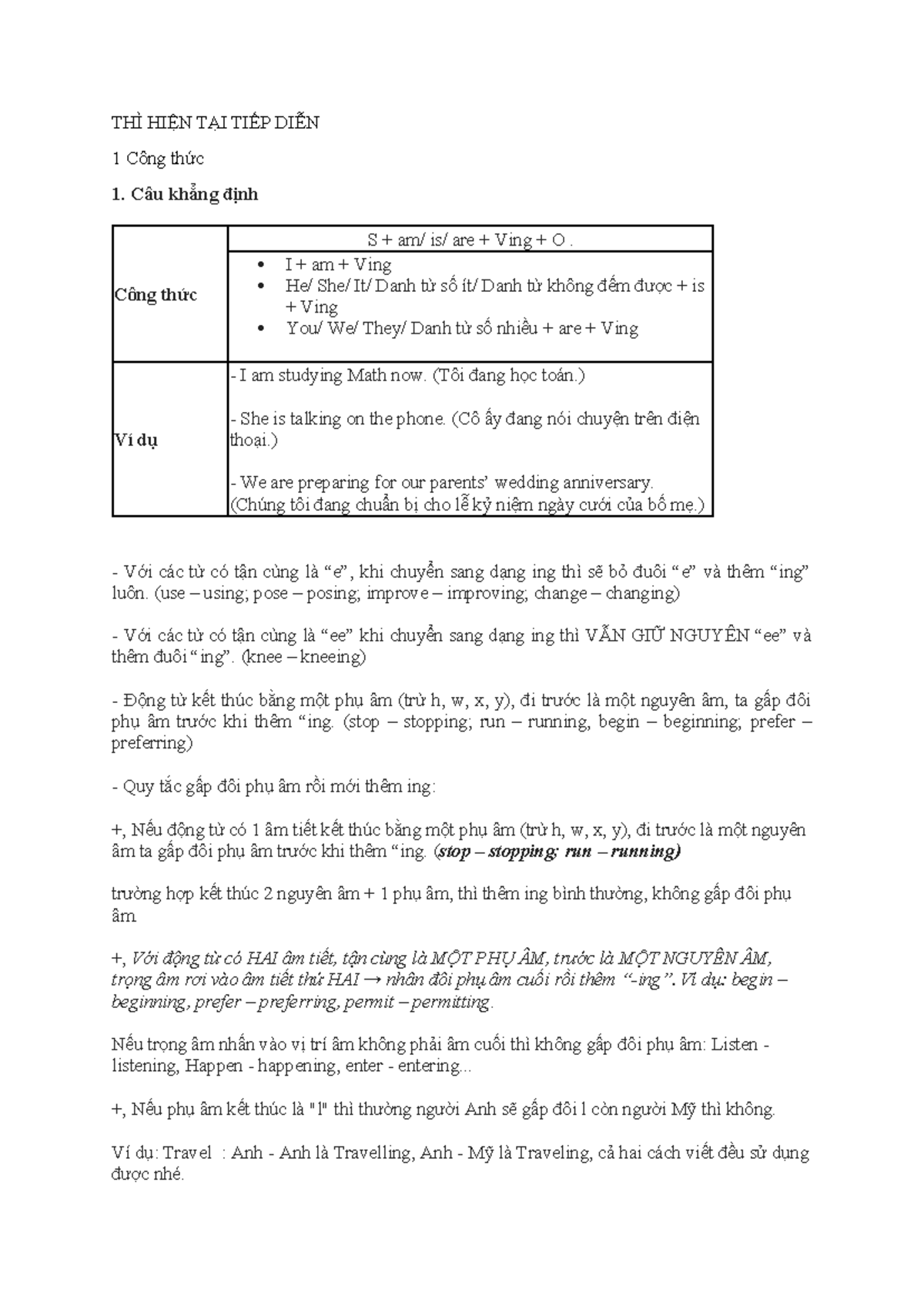 THÌ HIỆN TẠI TIẾP DIỄN - Present Continuous Tense Theory - THÌ HIỆN TẠI ...