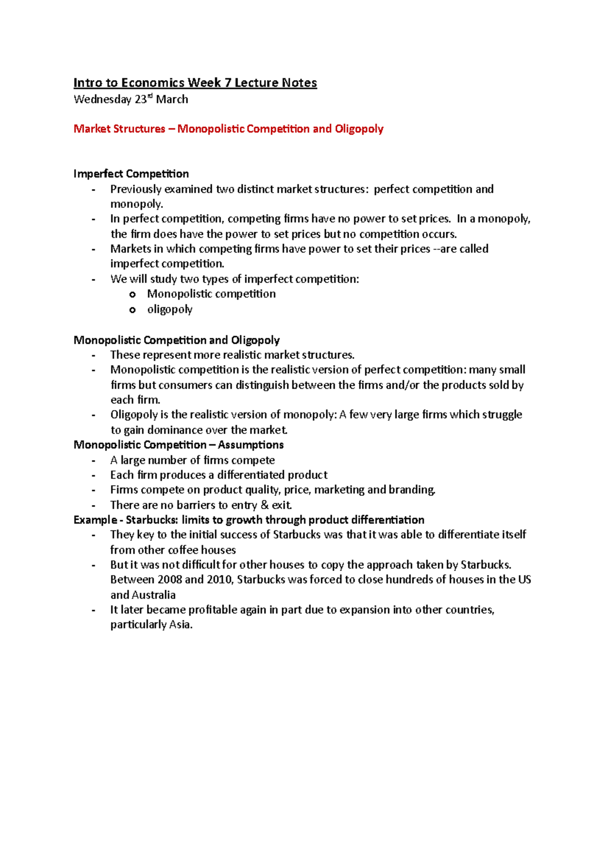 E.Week 7 Lecture Notes - Intro to Economics Week 7 Lecture Notes ...