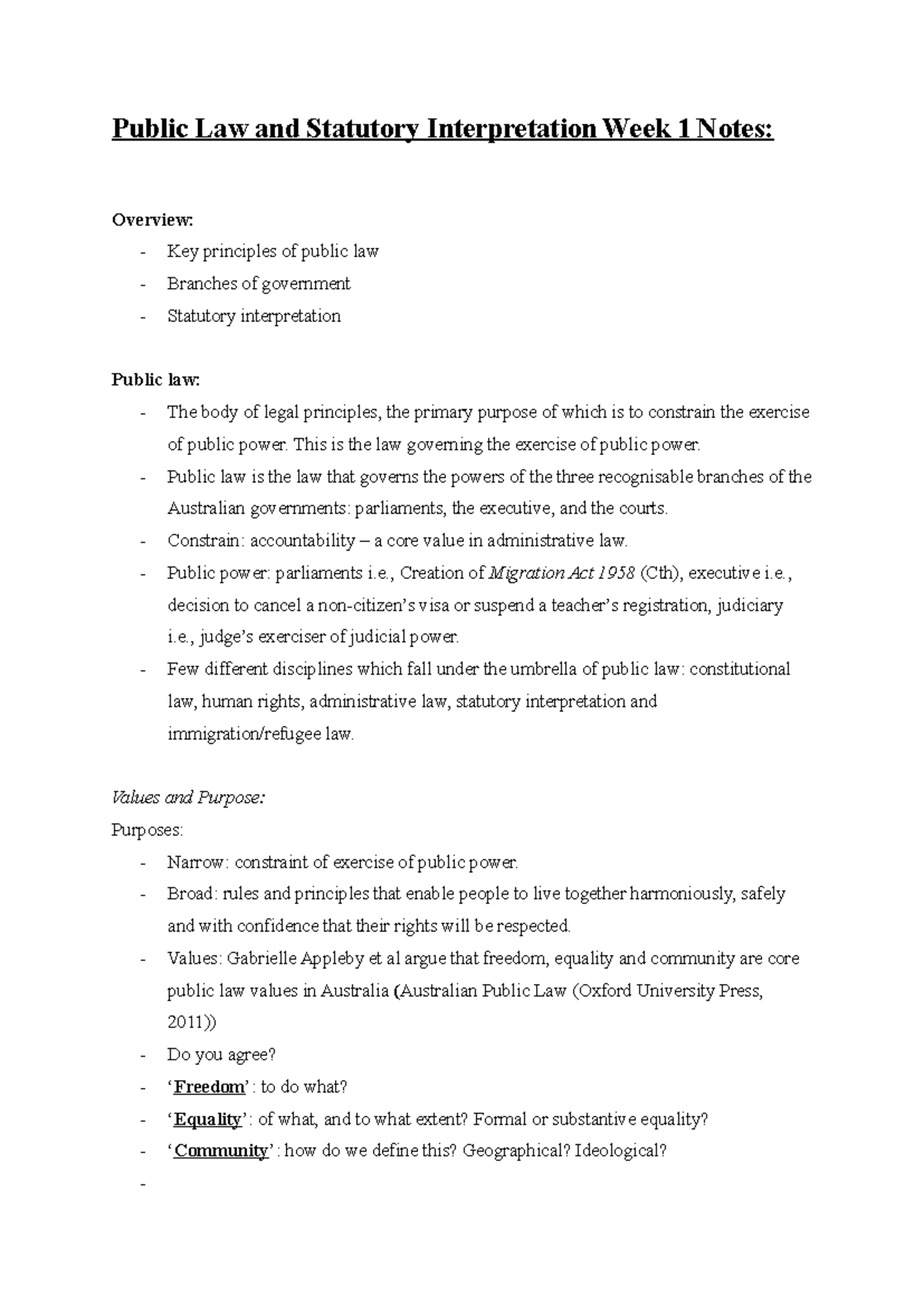 Public Law and Statutory Interpretation Week 1 Notes - This is the law ...