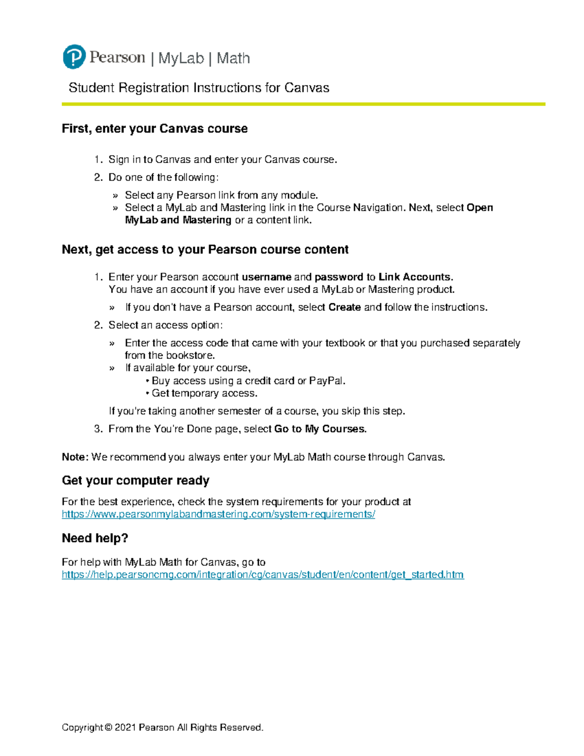 Student Registration Handout - | MyLab | Math Student Registration ...