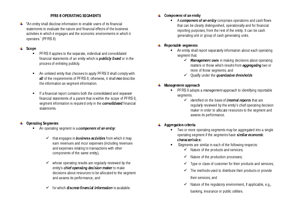 CFAS PFRS 8 Operating Segments - PFRS 8 OPERATING SEGMENTS “An entity shall disclose information ...