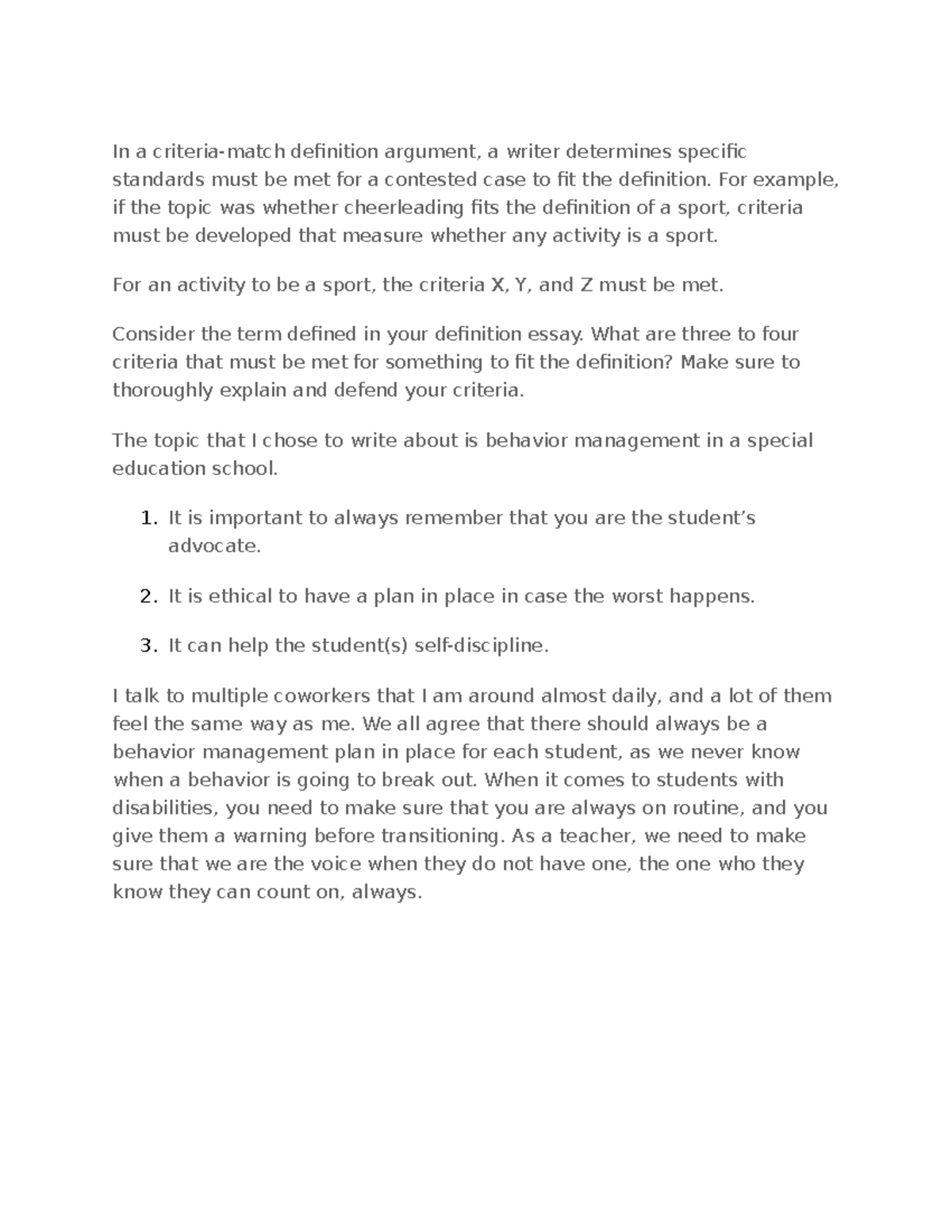 ENG 106 Topic 2 DQ 1 - In a criteria-match definition argument, a ...