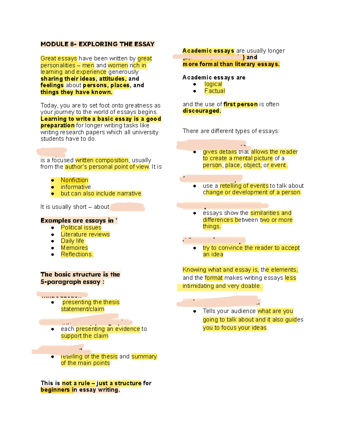 Review-p2-gen001 - review this - MODULE 8- EXPLORING THE ESSAY Great essays have been written by ...