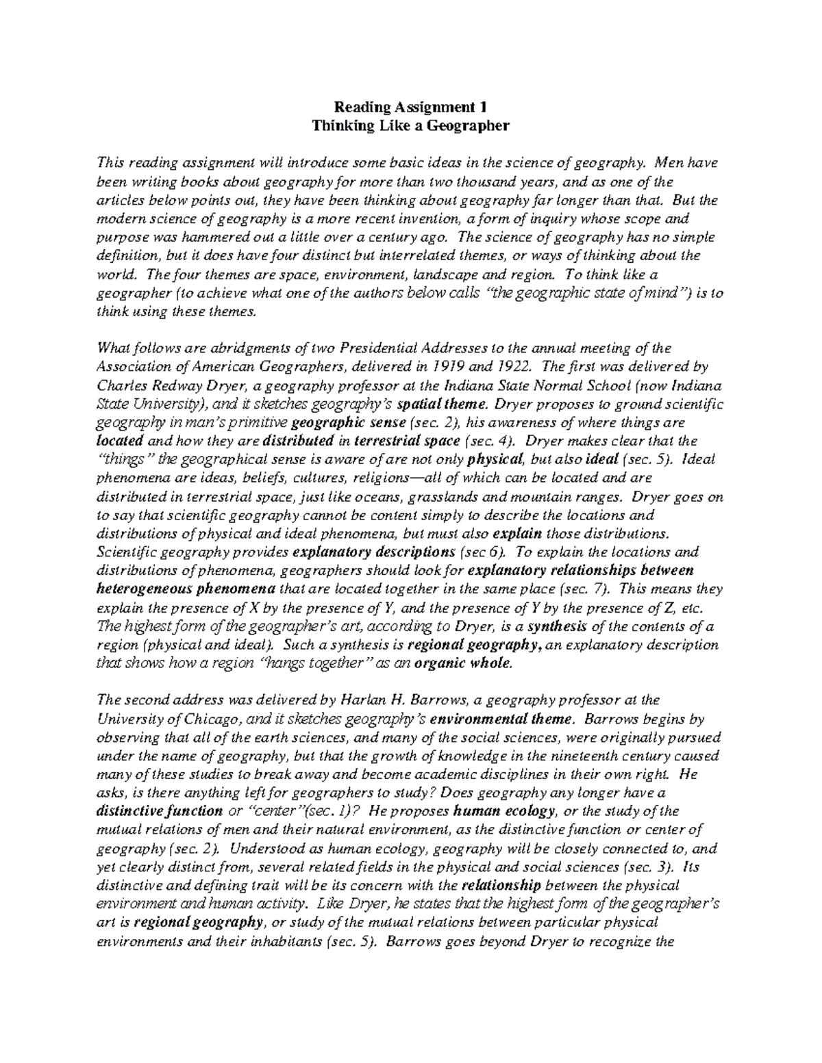 1) Thinking Like a Geographer - Reading Assignment 1 Thinking Like a ...