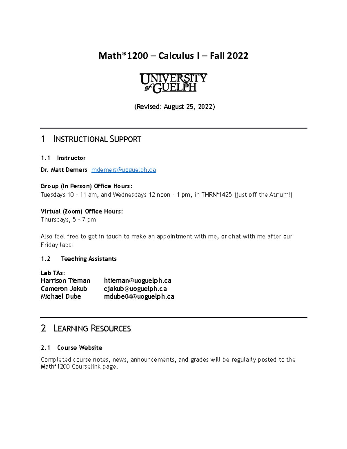 MATH 1200 F22 Outline - Math* 1200 – Calculus I – Fall 202 2 (Revised ...