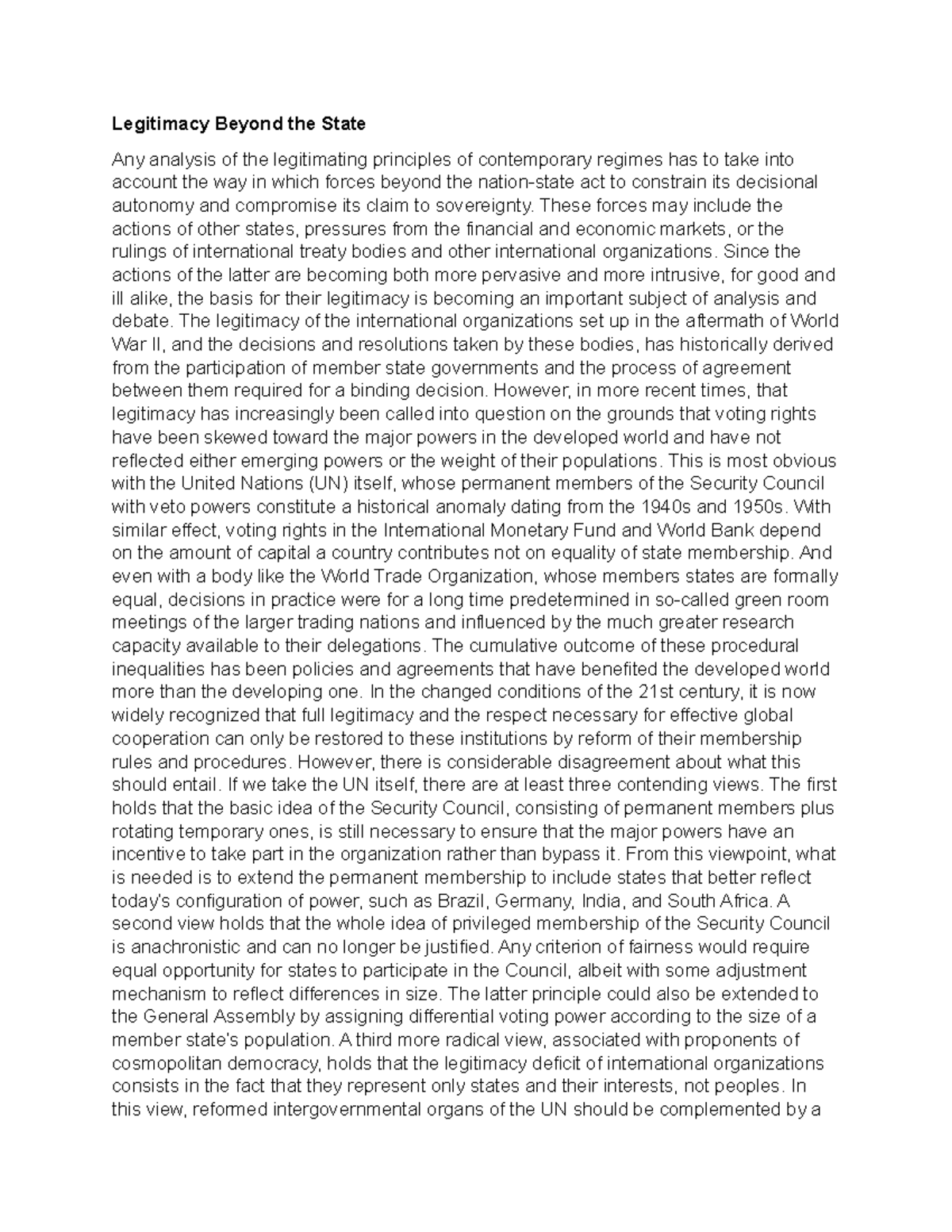 Legitimacy Beyond the State - These forces may include the actions of ...