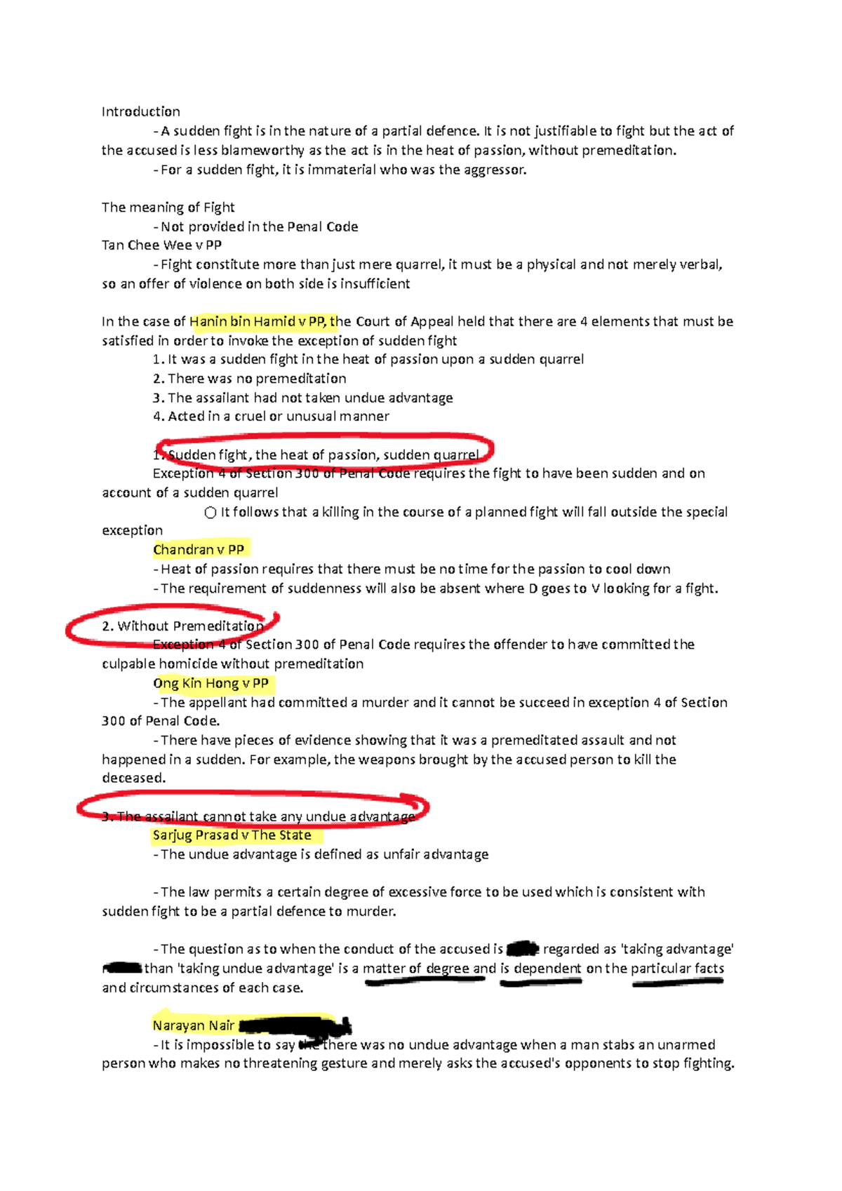 Criminal notes - Introduction - A sudden fight is in the nature of a ...