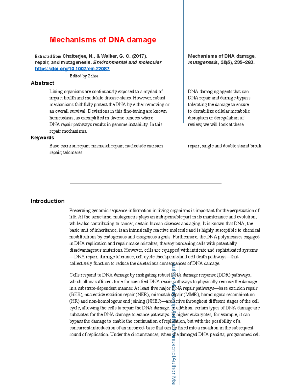 Mechanisms of DNA damage - Mechanisms of DNA damage Extracted from ...