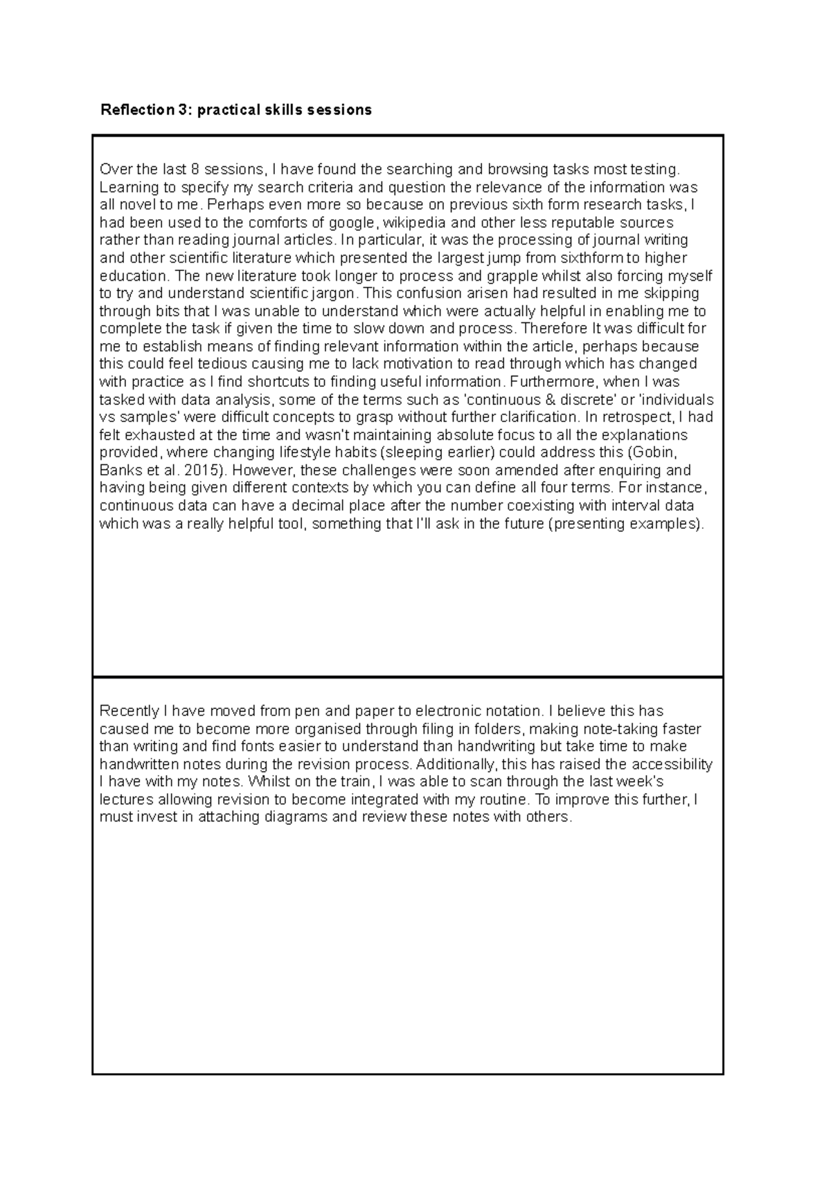 Reflection 3 v2 - Reflection 3: practical skills sessions Over the last ...