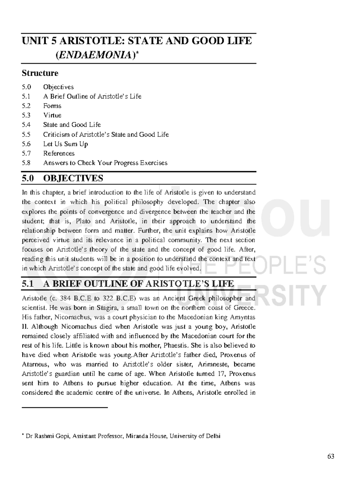 Unit-5 - Notes - 63 Aristotle: State and UNIT 5 ARISTOTLE: STATE AND ...