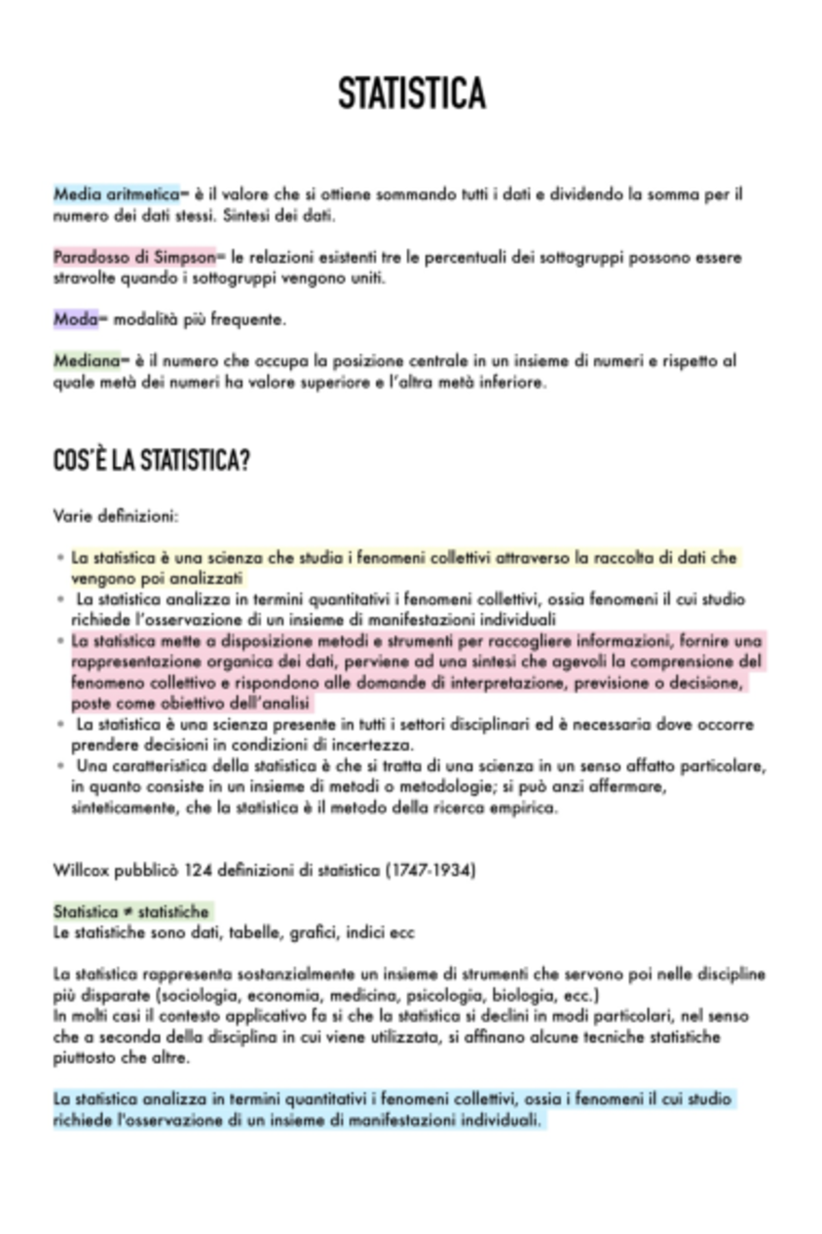 📚 - Appunti statistica - Statistica - UniCatt - Studocu
