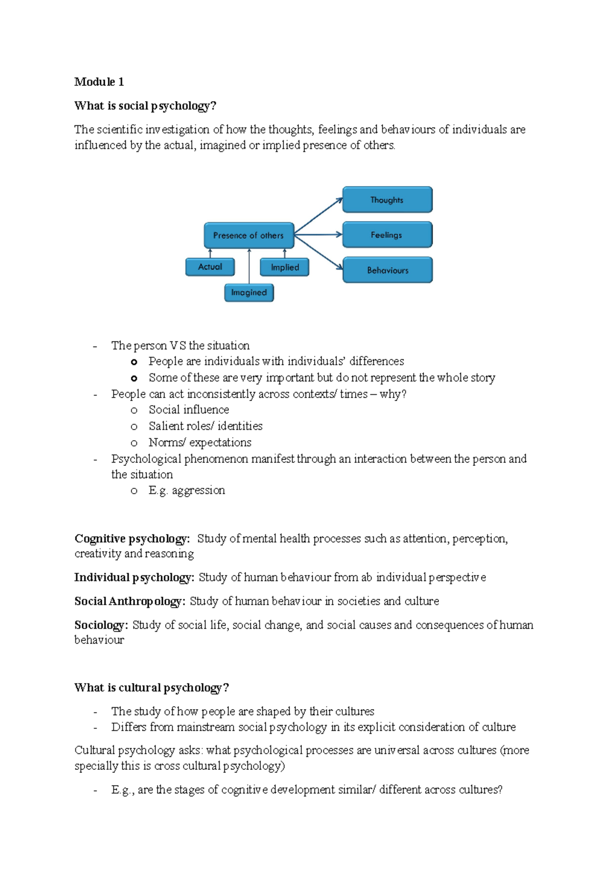 Social & Cultural - First few weeks lecture notes - Module 1 What is ...