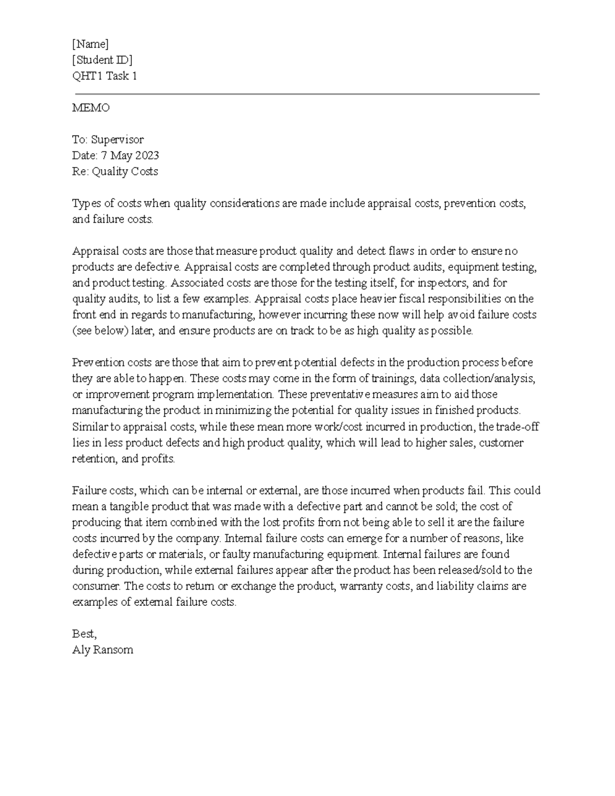 QHT1 Task 1 - QHT1 Task 1. Passed. - [Name] [Student ID] QHT1 Task 1 ...