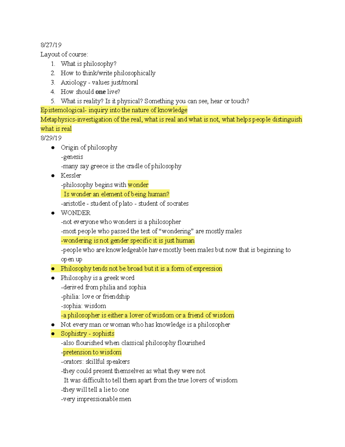Introduction to Philosophy Notes (PHIL101) (Part 1) - 8/27/ Layout of ...