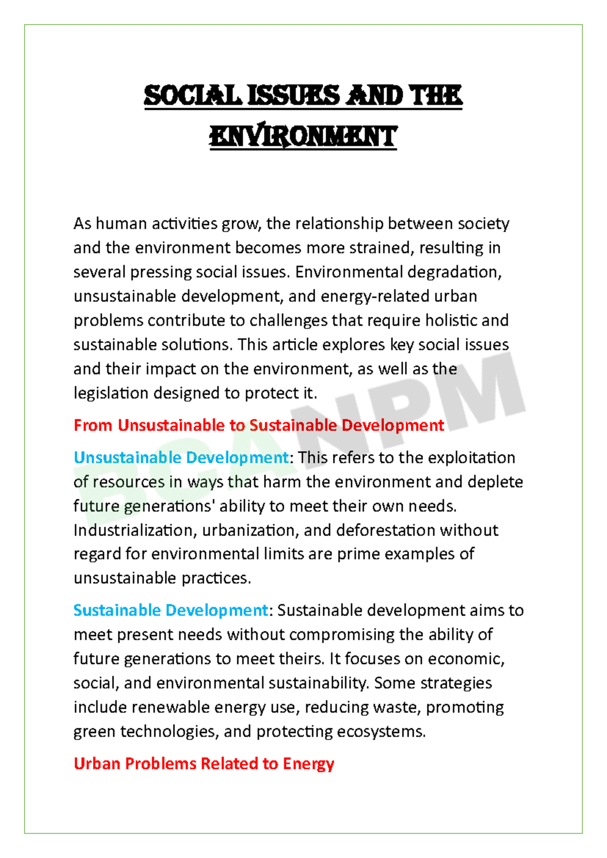 6.Social Issues and the Environment - Social iSSueS and the environment ...