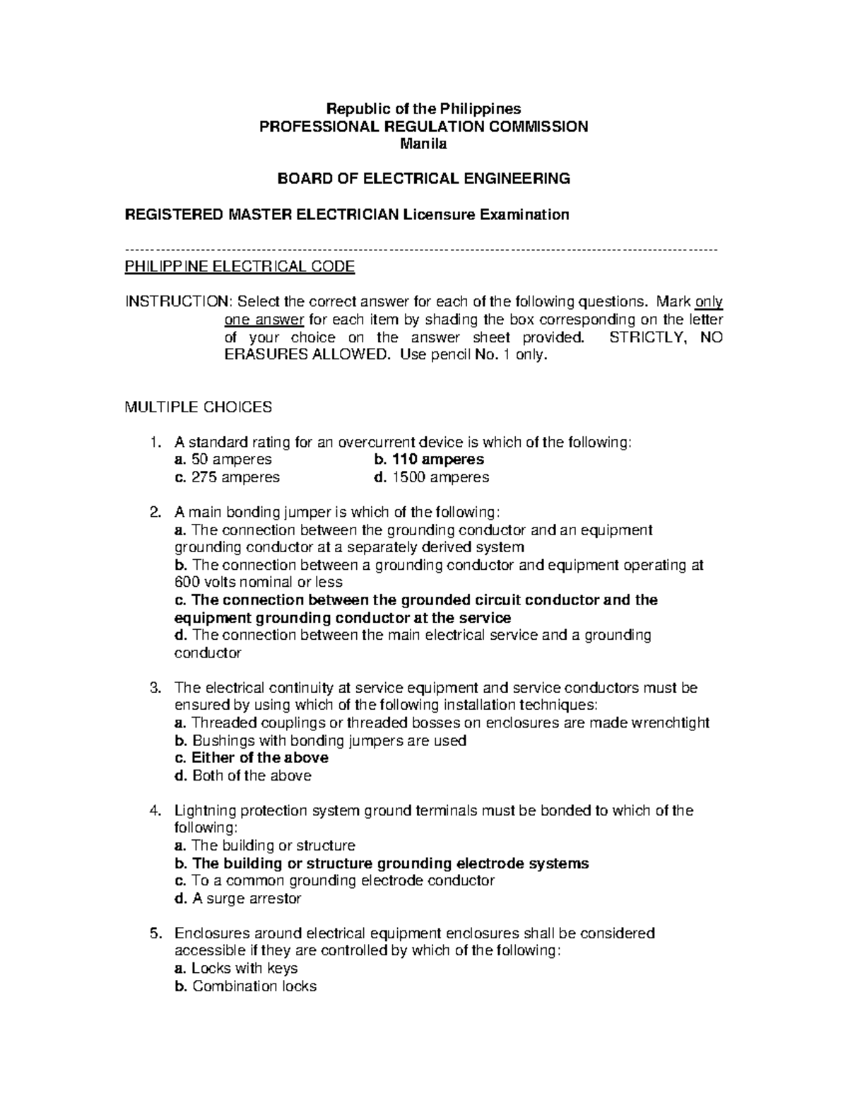 RME Refresher Practice Test for Board - Republic of the Philippines ...