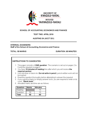2018 Solutions - past paper - ACCT321 - UKZN - Studocu
