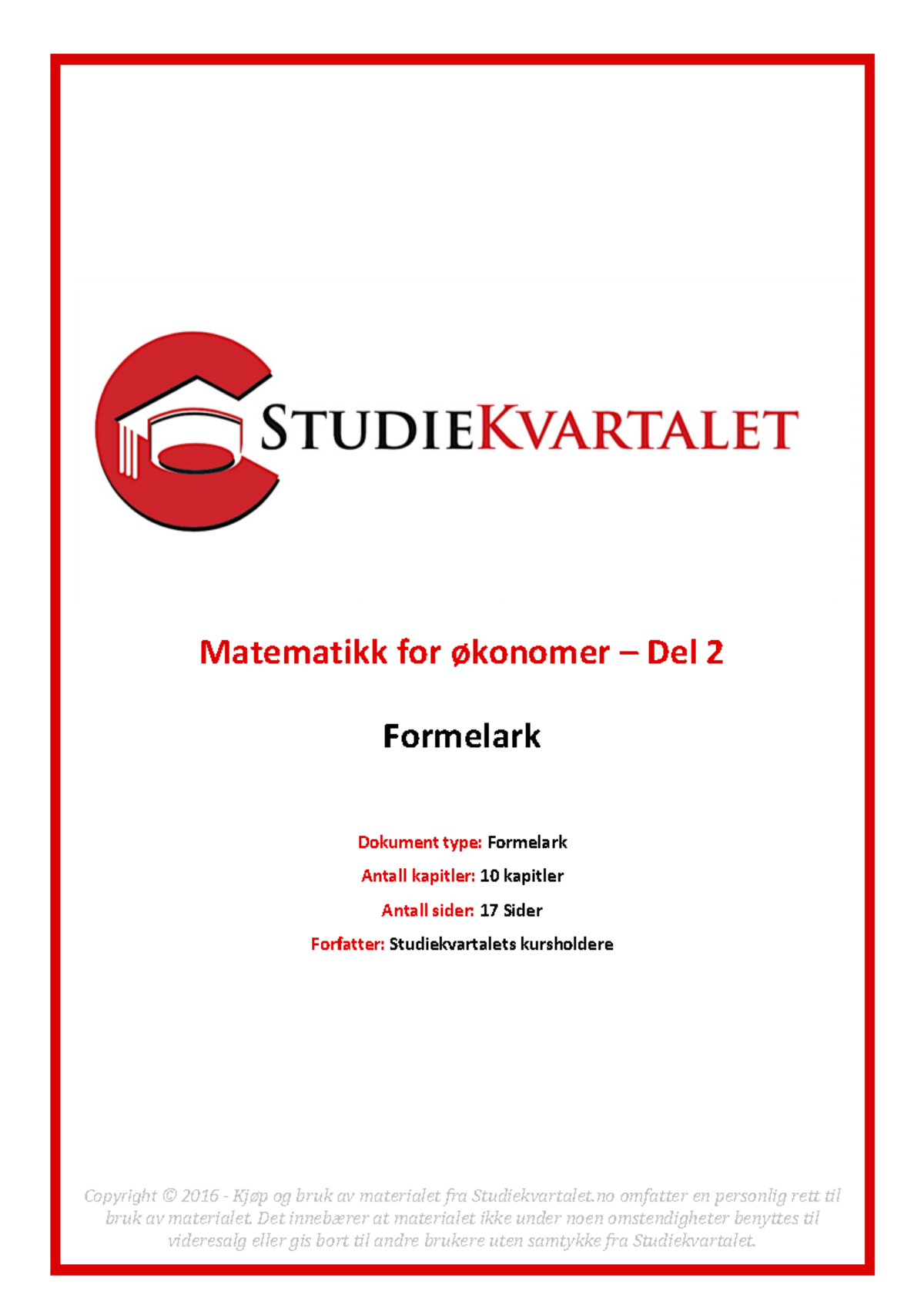 Matematikk for økonomer Del 2 - Matematikk for økonomer – Del Formelark ...