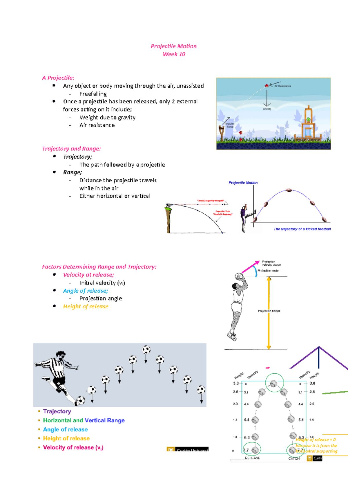 Projectile Motion WK10 - Projectile Motion Week 10 A Projectile: Any object or body moving ...
