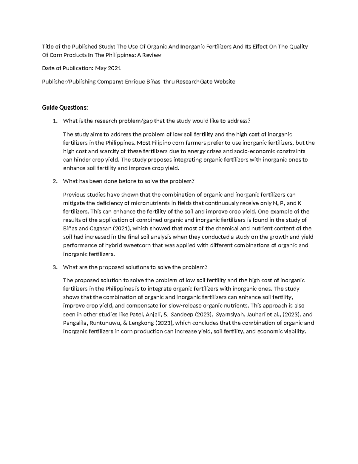 Critique-Paper Camano - Title of the Published Study: The Use Of ...