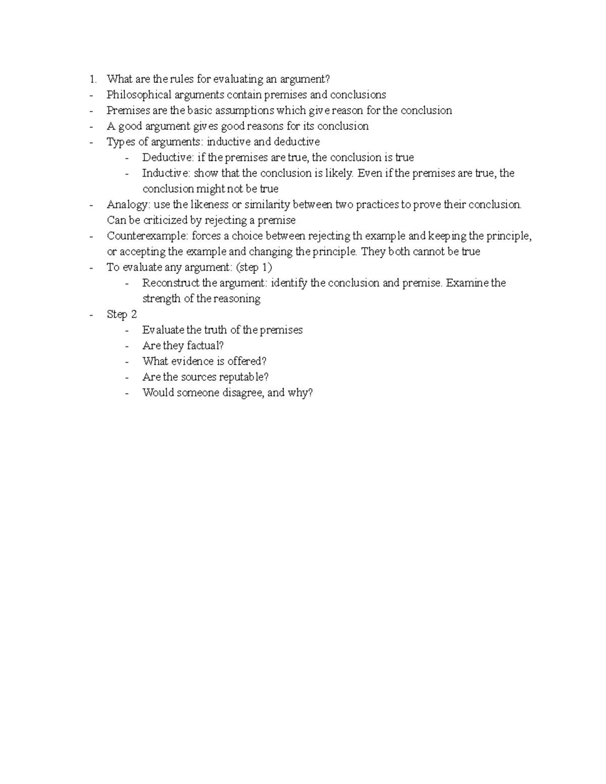 Med Ethics Midterm Prep - What are the rules for evaluating an argument ...