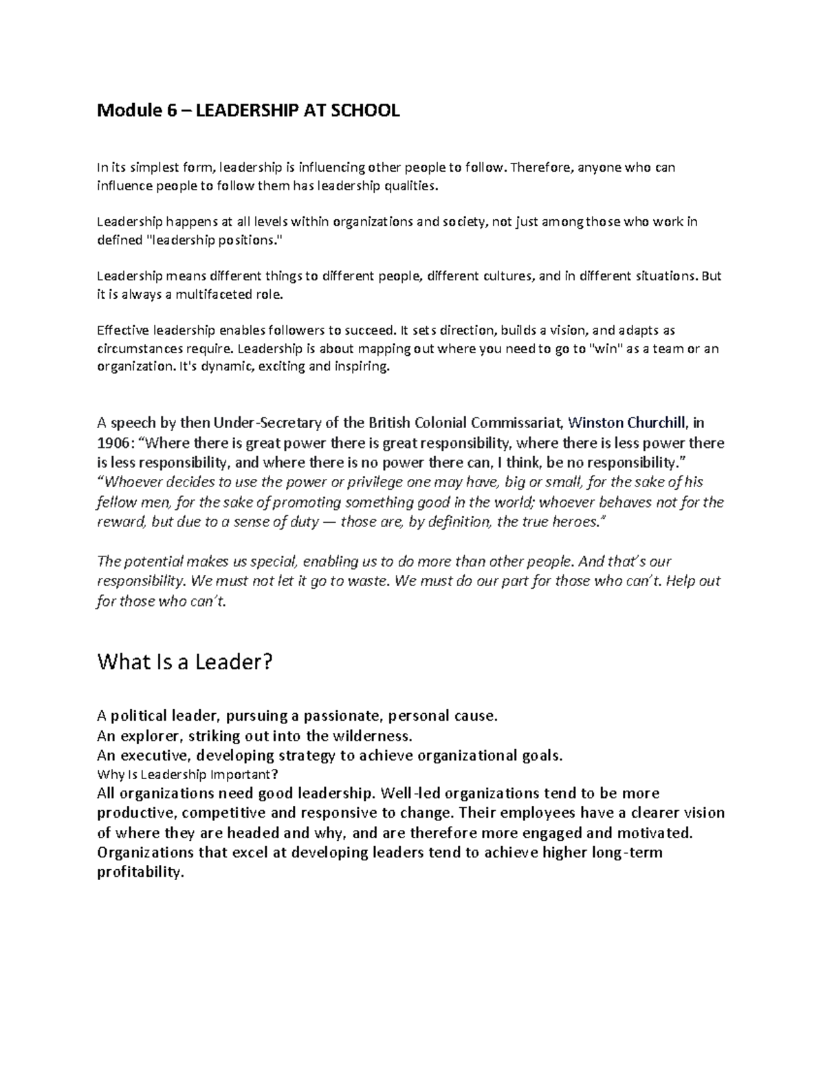 NSTP CWTS 1 Smacp Midterm Module MGL - Module 6 – LEADERSHIP AT SCHOOL ...