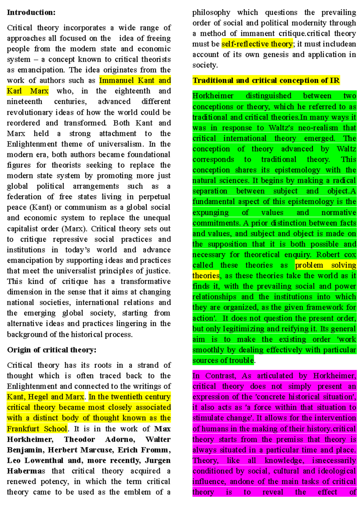 Shrot notes on critical theory - Introduction: Critical theory ...
