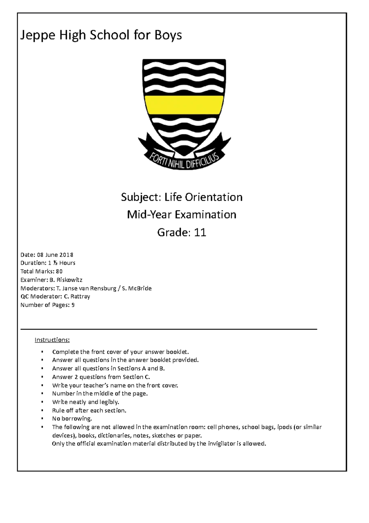 Grade 11 LO Exam Term 2 - 2018 Final - Jeppe High School for Boys ...