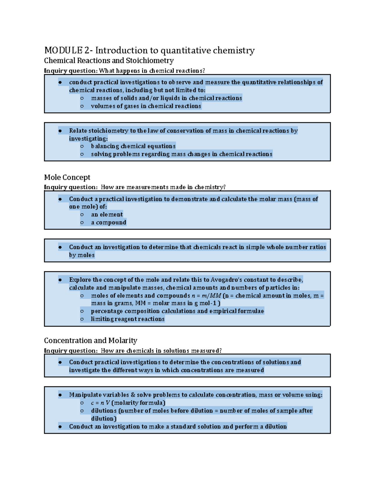 Module 2 introduction to quantitative chemistry - MODULE 2 ...
