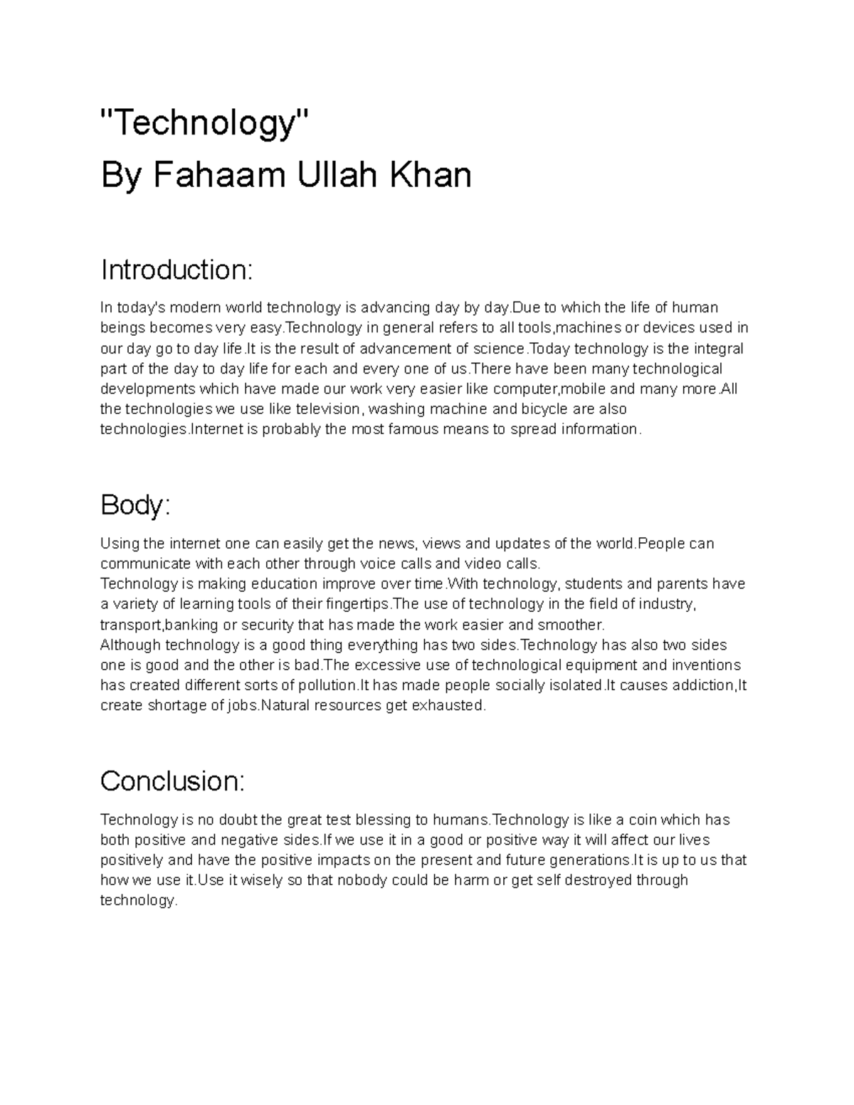 Technology - Assignment - "Technology" By Fahaam Ullah Khan ...