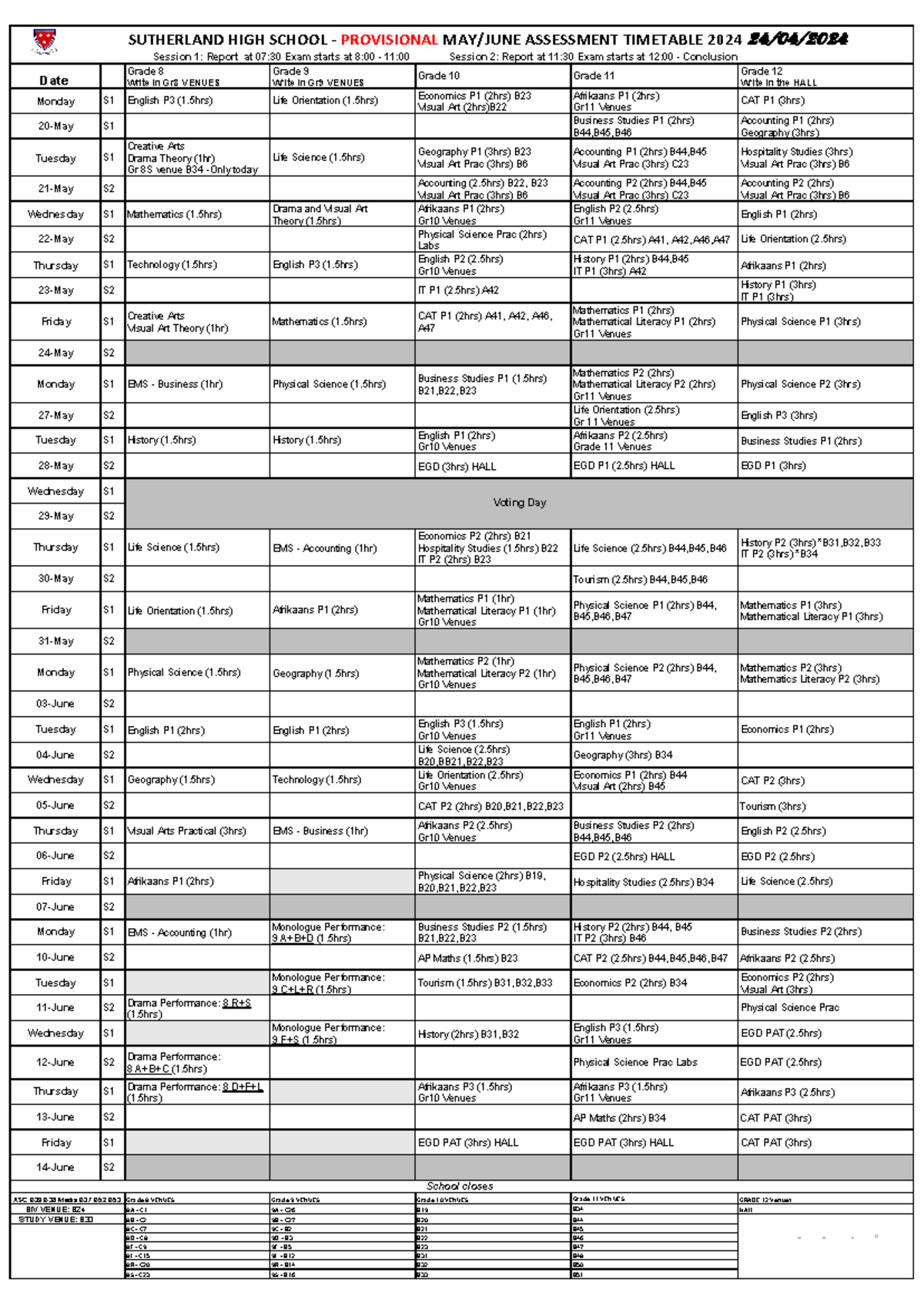 Provisional May June Examination Timetable 2024 23-04-b77733 b6 - Date ...