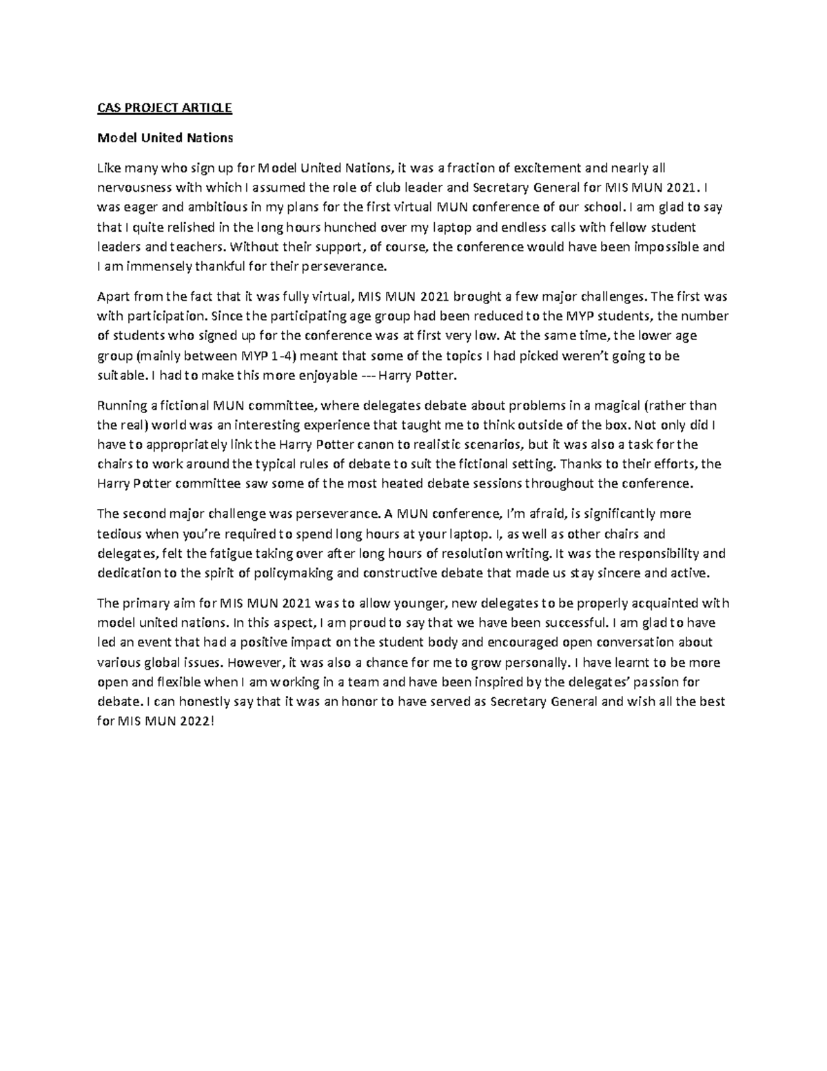 CAS Project Articles - This is my cas report - CAS PROJECT ARTICLE ...