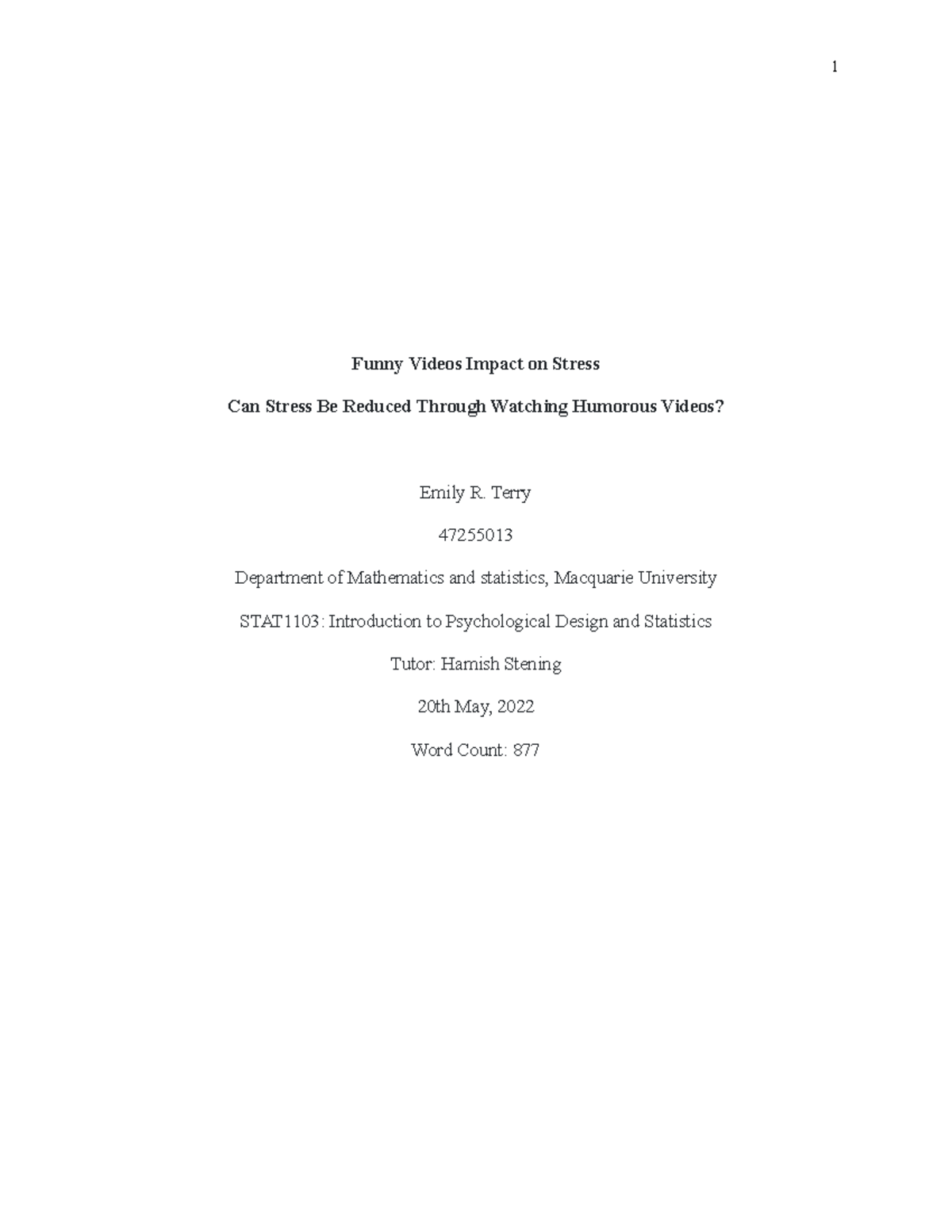 Research Report Part 2 - Psych 1104 - MQ - Studocu