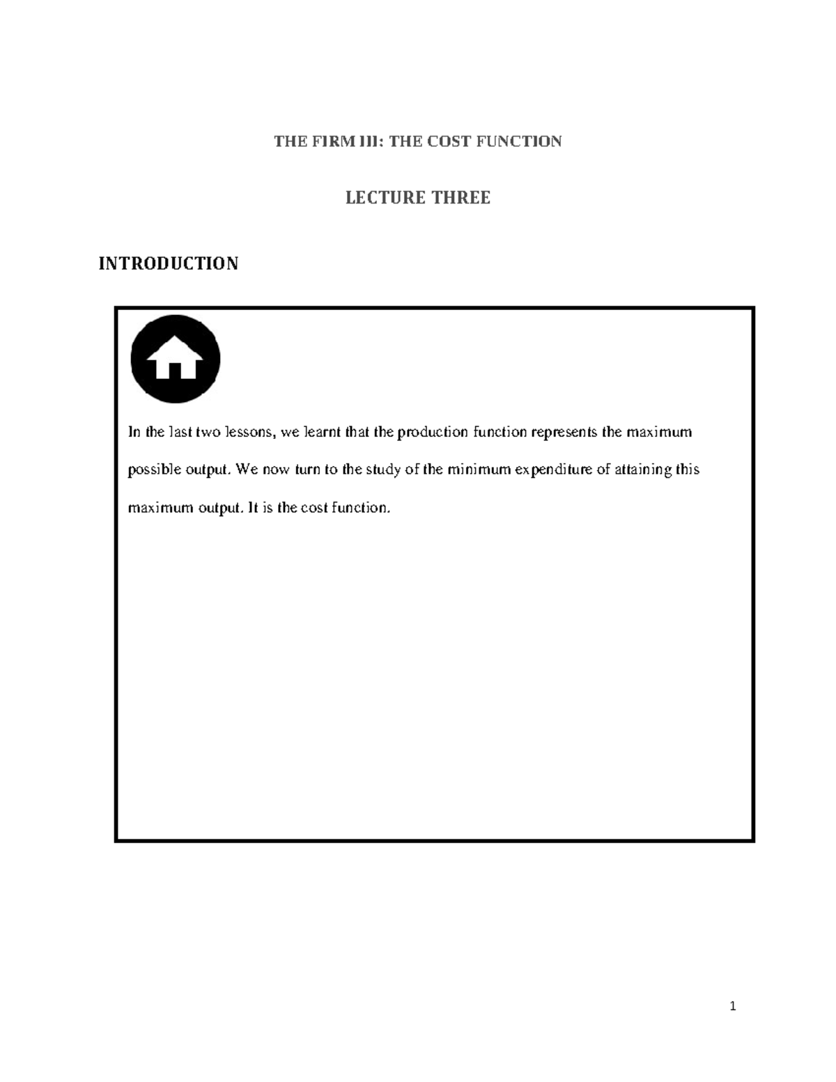 3 THE COST Function - Dr. Elisha - THE FIRM III: THE COST FUNCTION ...