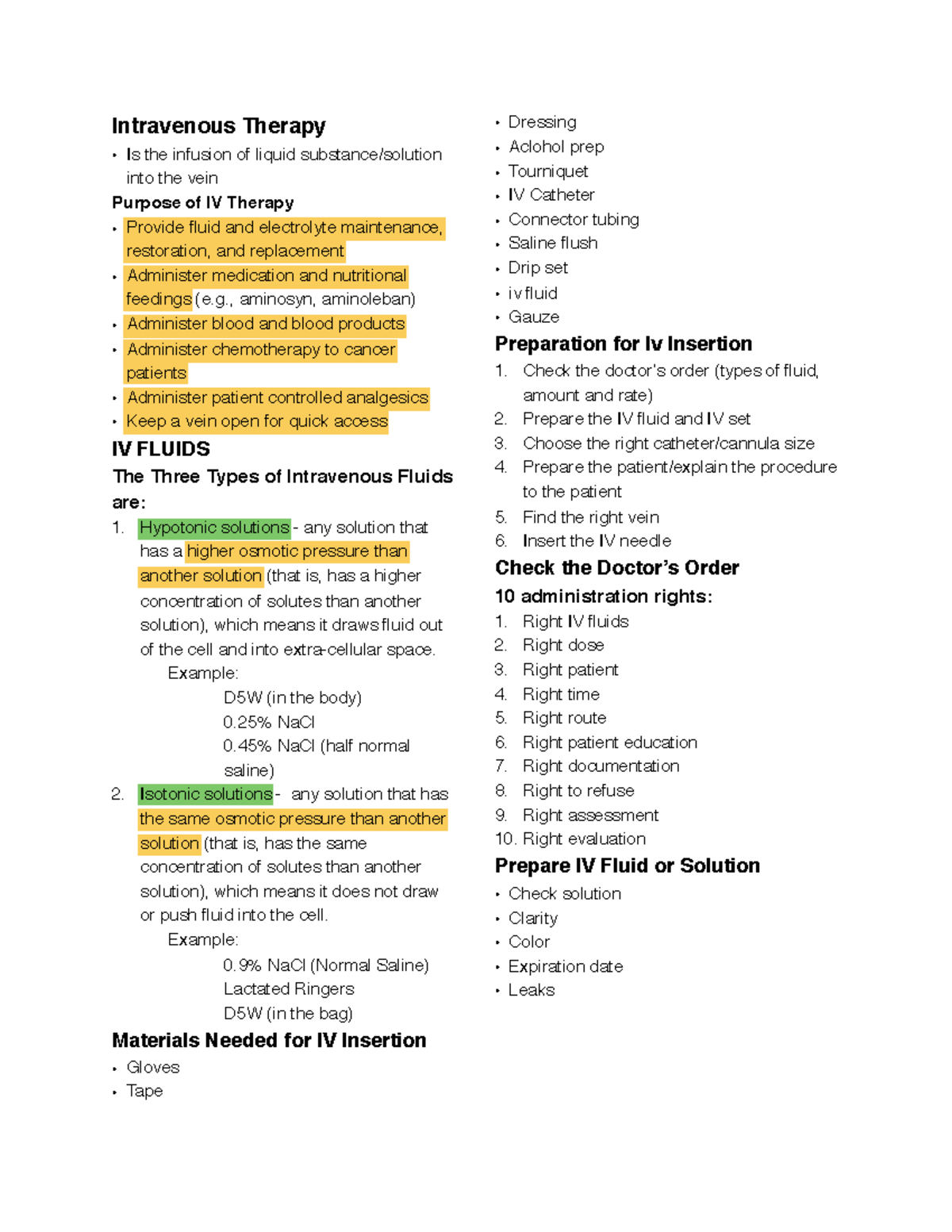 Intravenous Therapy - , aminosyn, aminoleban) Administer blood and ...