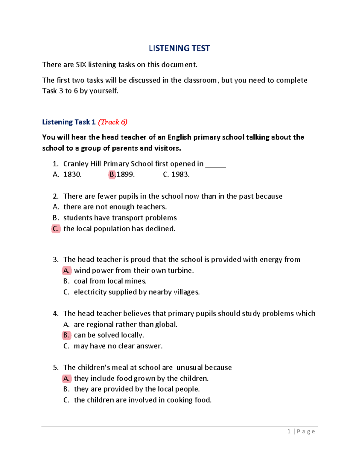 Academic English - Listening Test with Answers - LISTENING TEST There ...
