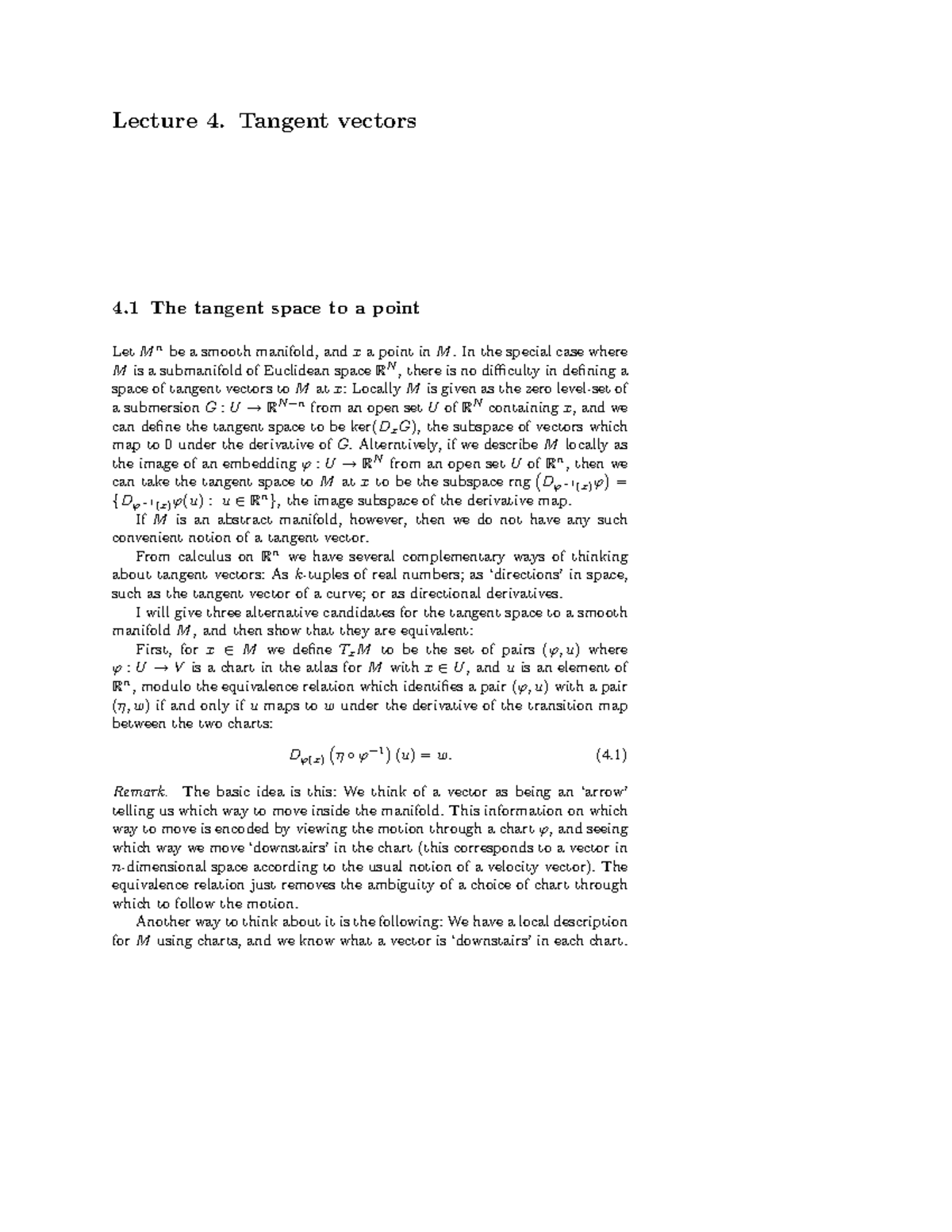 DG Lecture 4 - Tangent vectors - Lecture 4. Tangent vectors 4 The ...